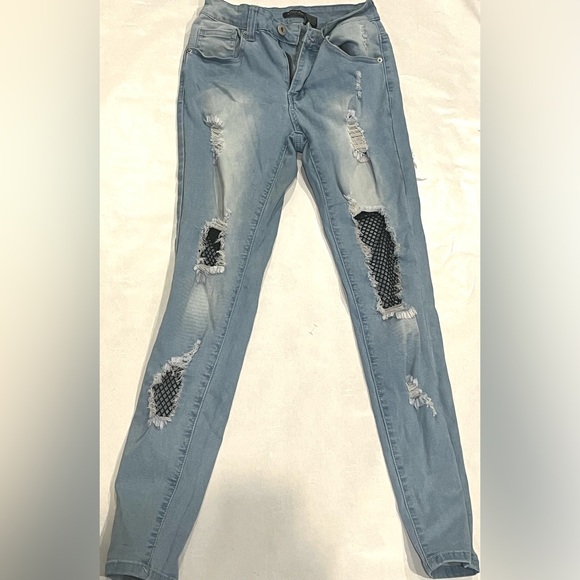 Jeans | 9s Grunge Alternative Ripped Denim Jeans Form Fitting Curve ...